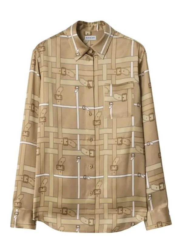 Burberry Belt Buckle Pattern Viscose Shirt - Cream