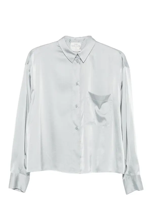 FORTE_FORTE Silk Satin Pleated V-neck Shirt - Multicolor