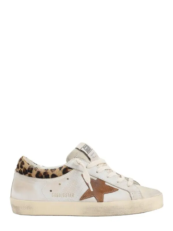 GOLDEN GOOSE Superstar Distressed Leather Sneakers With Leopard Print Detail - Multicolor