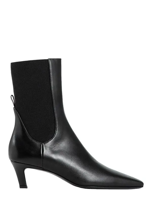 TOTEME Leather Mid Heel Boots - Black