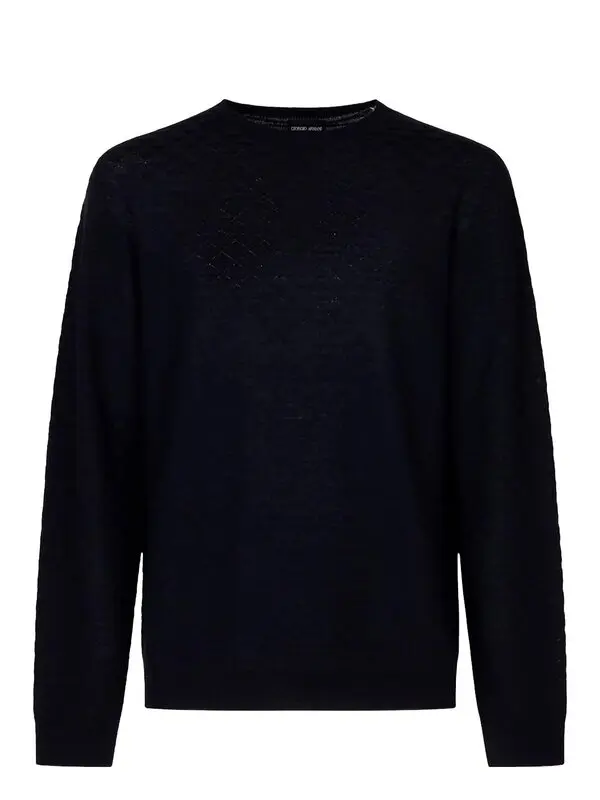 Giorgio Armani Diamond Patterned Crew Neck Sweater - Blue