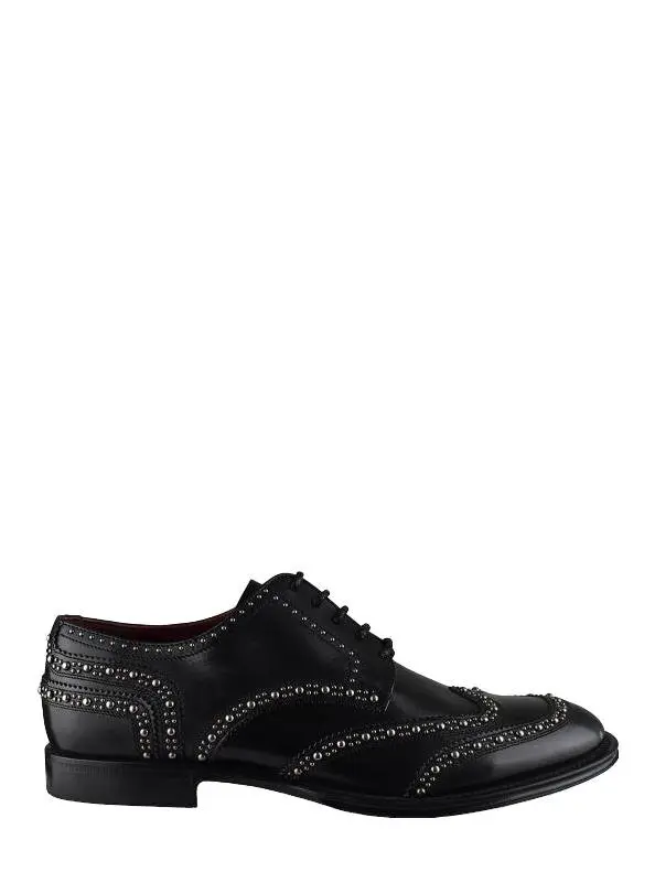 Dolce & Gabbana Leather Wingtip Derby Shoes With Silver Studs - Black