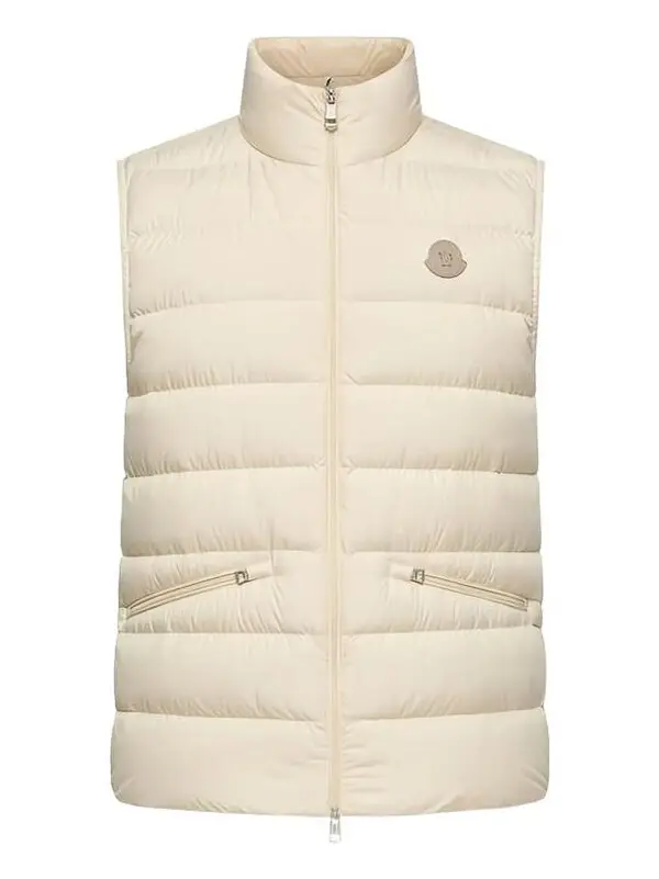 Moncler Quilted High Neck Zip Up Vest - Cream