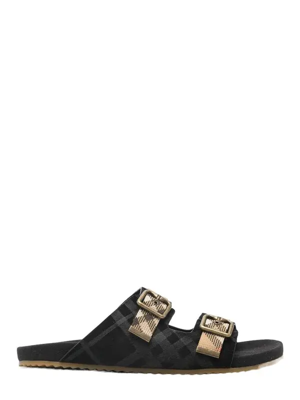 Burberry Checked Double Buckle Strap Sandals - Black