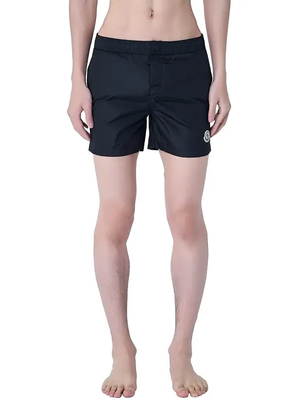 Moncler Elastic Waist Swim Shorts With Logo Detail - Black