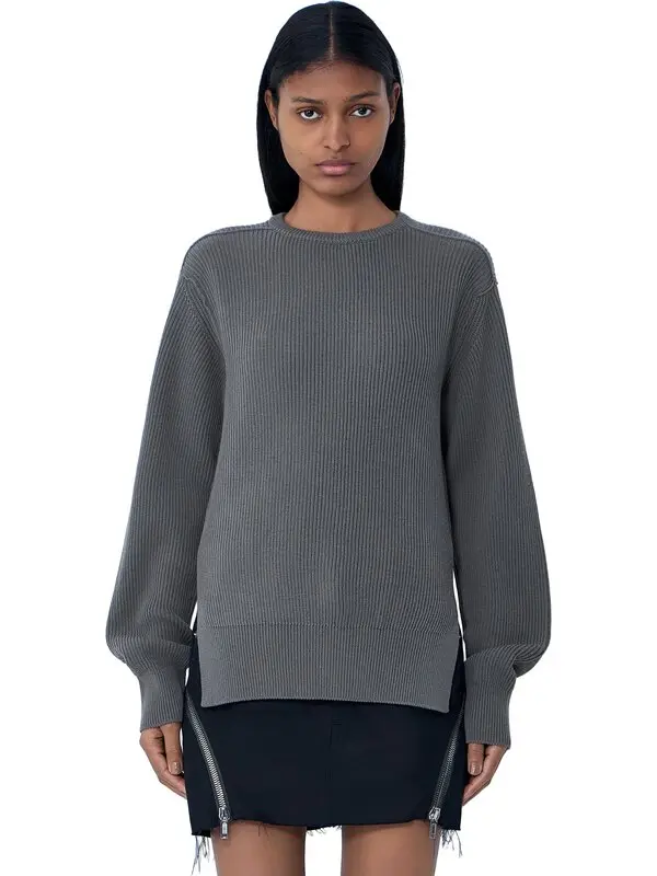 Rick Owens Ribbed Knit Crewneck Sweater - Gray
