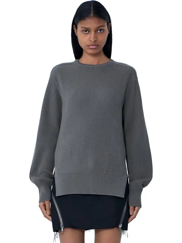 Rick Owens Ribbed Knit Crewneck Sweater - Gray