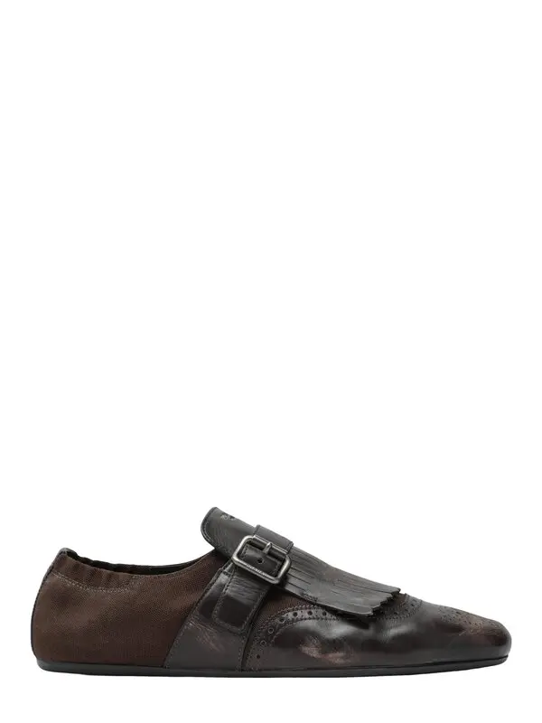 Prada Dark Leather Shuffle Buckle Shoes - Brown