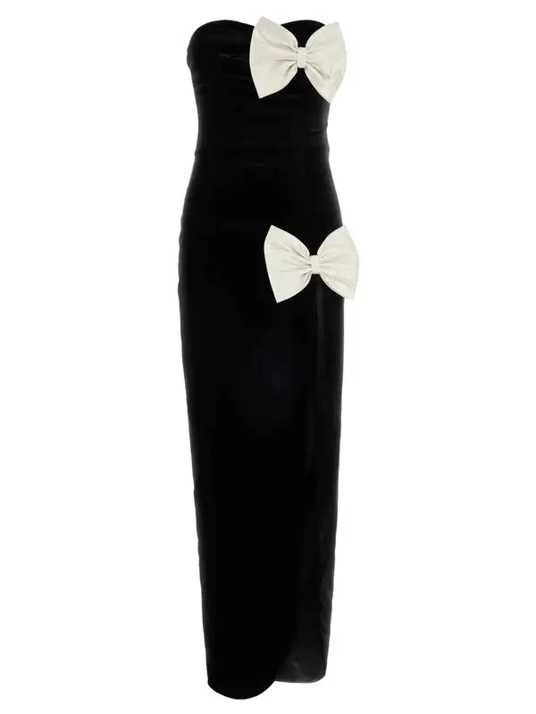 Alessandra Rich Velvet Bow Detail Strapless Dress - Black
