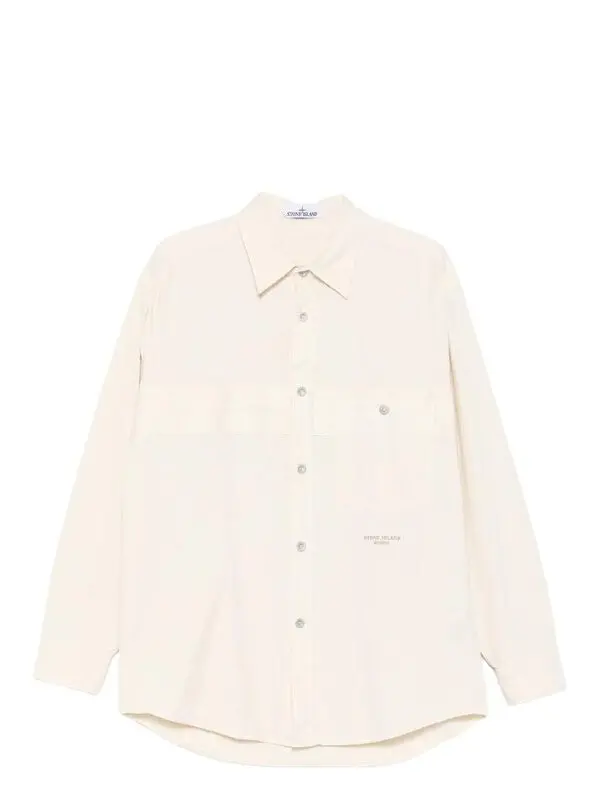 Stone Island Spread Collar Cotton Shirt Jacket - Cream