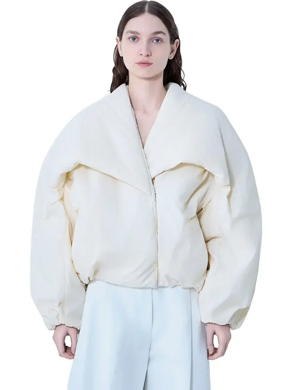 Jacquemus Oversized Quilted Bomber Jacket With Shawl Collar - White