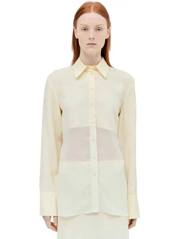 Sportmax Double-layer Tulle Shirt With Classic Collar And Button Fastening - Yellow