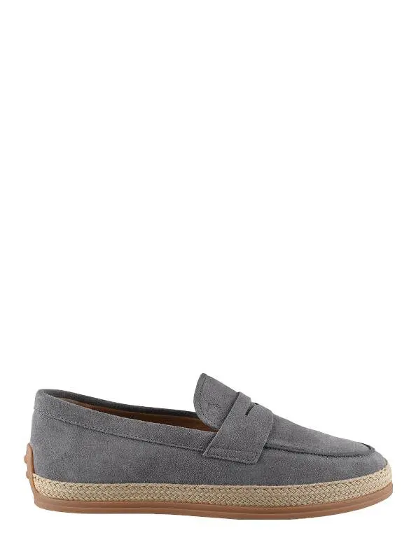 TOD'S Suede Loafers With Embossed "t" Logo - Gray