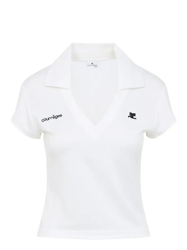 COURREGES Cropped Polo With Embroidered Logo - White