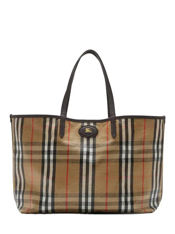 Burberry Tote Bag With Equestrian Knight Design - Cream
