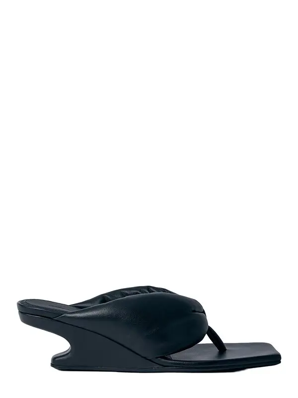 Rick Owens Leather Thong Wedge Sandals - Black