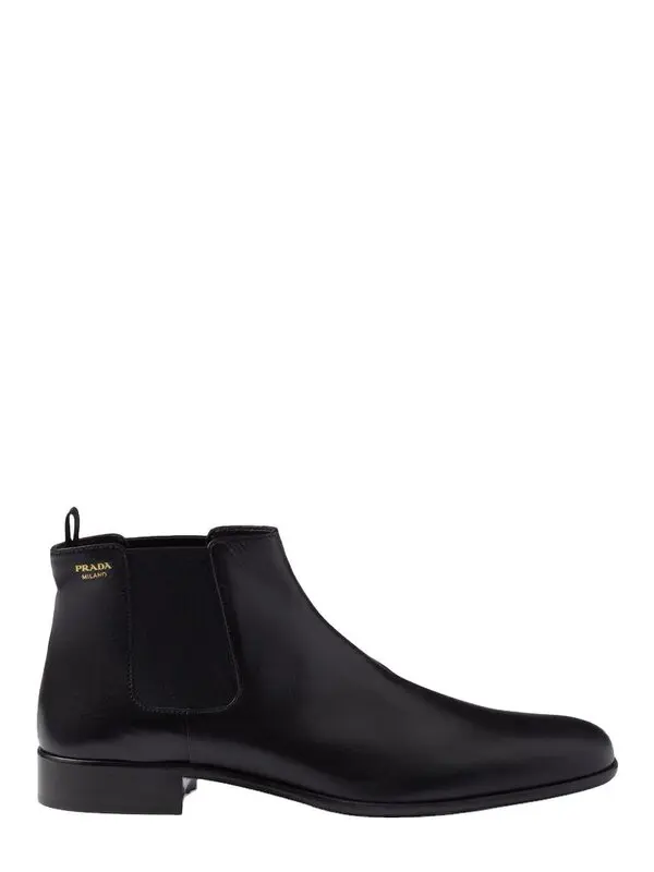 Prada Leather Ankle Boots With Elastic Side And Drawstring - Black