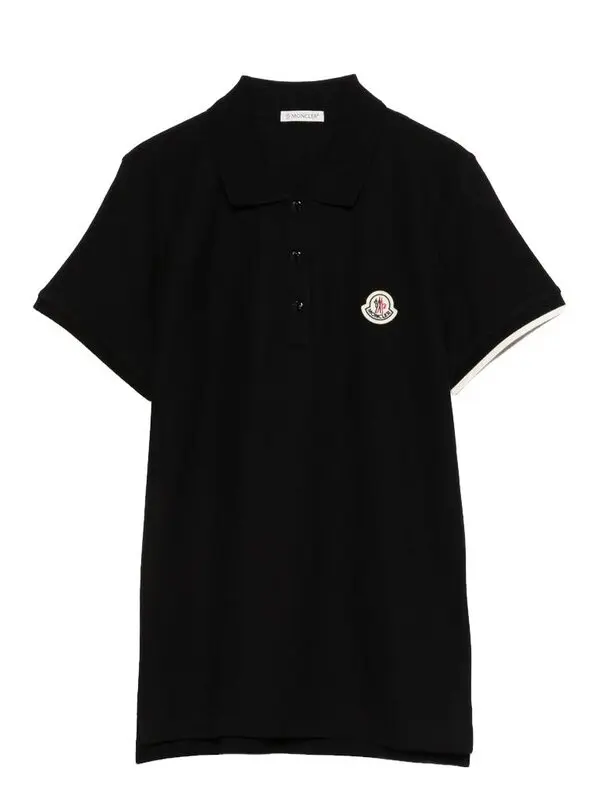 Moncler Short Sleeve Polo Shirt With Logo Patch - Black