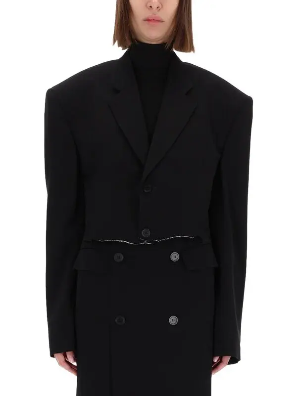 Balenciaga Single Breasted Cut Off Jacket - Black