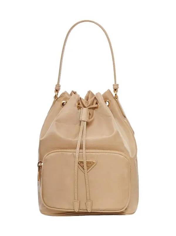 Prada Re-nylon Bucket Bag With Leather Details - Brown
