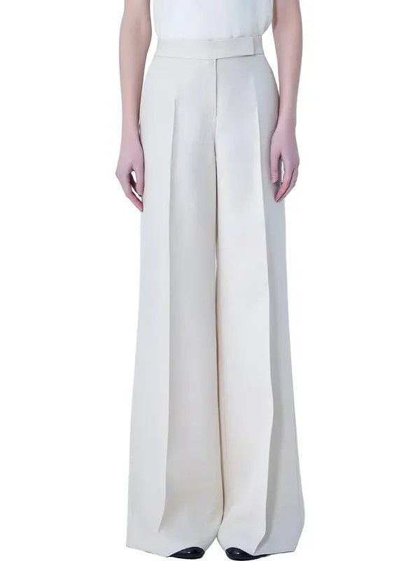 Max Mara Badesse Tailored Linen Wide-leg Pants - Cream