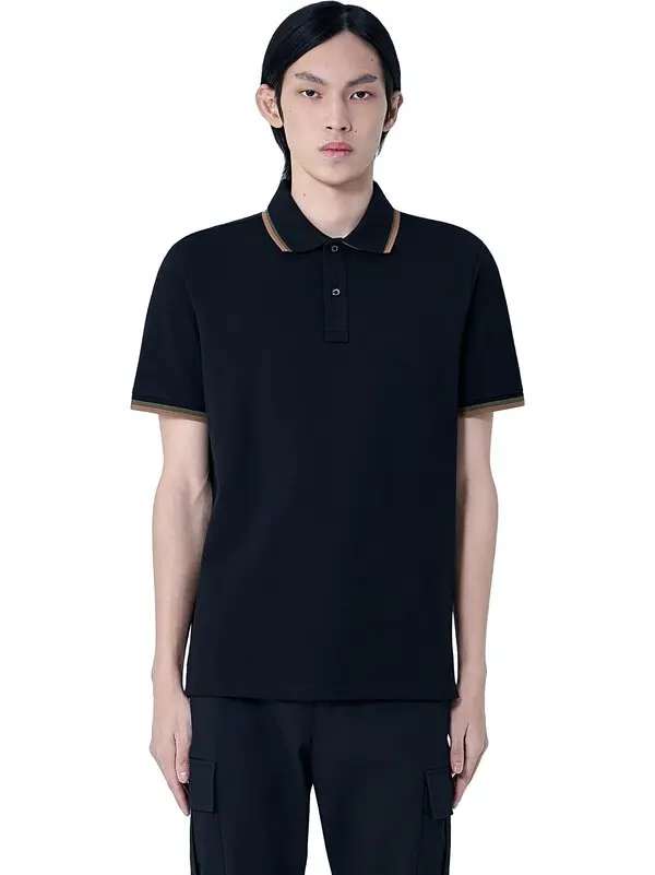 Moncler Polo Shirt With Ribbed Trims - Black