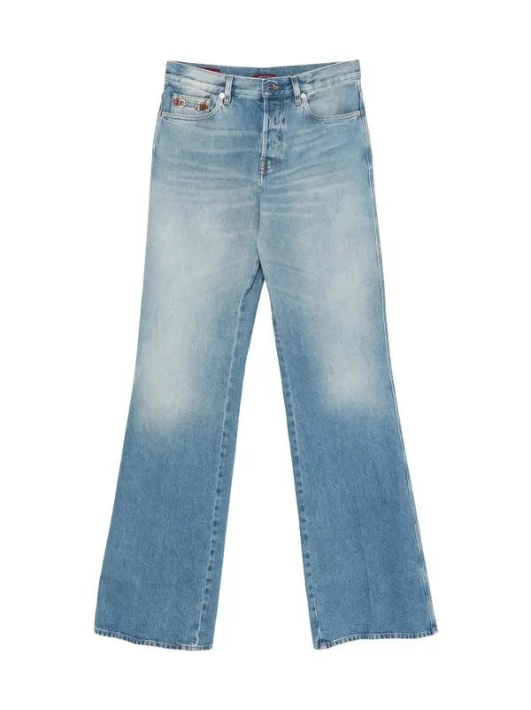 Gucci Denim Flared Jeans With Horsebit Detail - Blue
