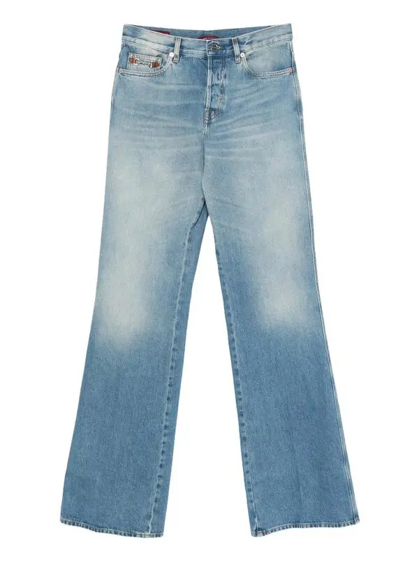 Gucci Denim Flared Jeans With Horsebit Detail - Blue