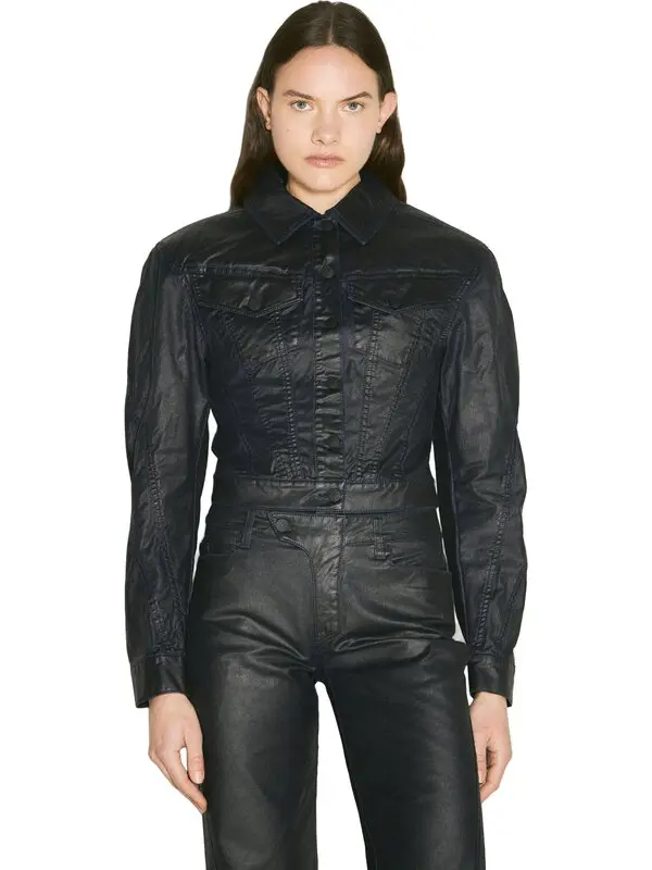 MUGLER Waxed Denim Jacket - Black