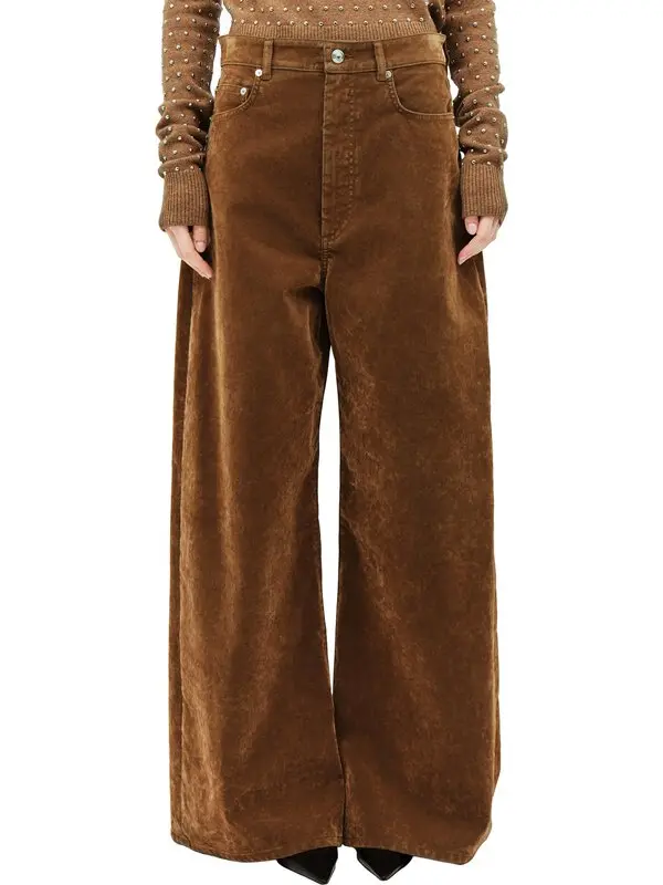 Sportmax Flocked Denim Wide Pants - Brown