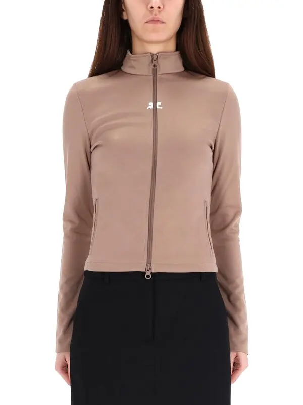 COURREGES Slim Fit Zip-up Biker Jacket - Brown