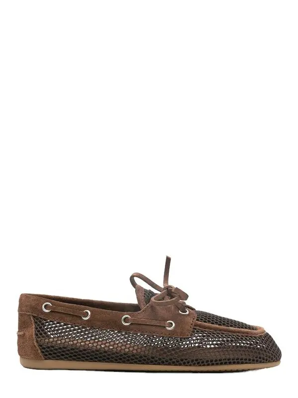 Miu Miu Suede And Mesh Loafers With Eyelet Detail - Brown