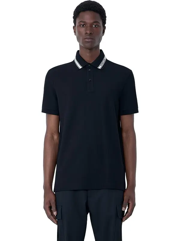 Moncler Striped Collar Polo Shirt - Black