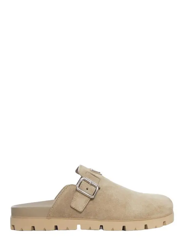 Prada Desert Beige Suede Buckled Slip-on Clogs - Cream