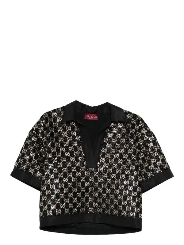 Gucci Embellished Sequin V-neck Cropped Top - Black