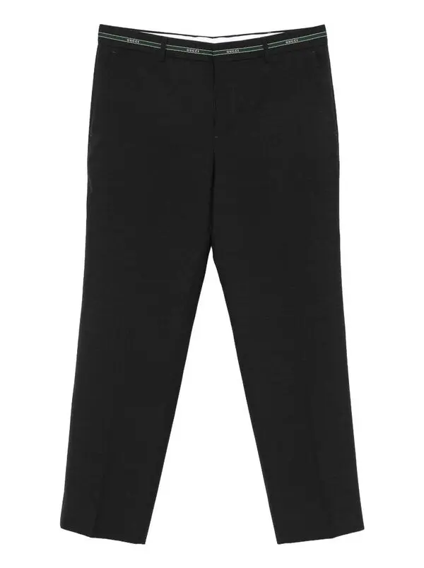 Gucci Grey Wool Logo Waistband Trousers - Gray