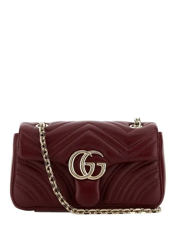 Gucci Small Gg Marmont Shoulder Bag In Burgundy Nappa Leather - Red
