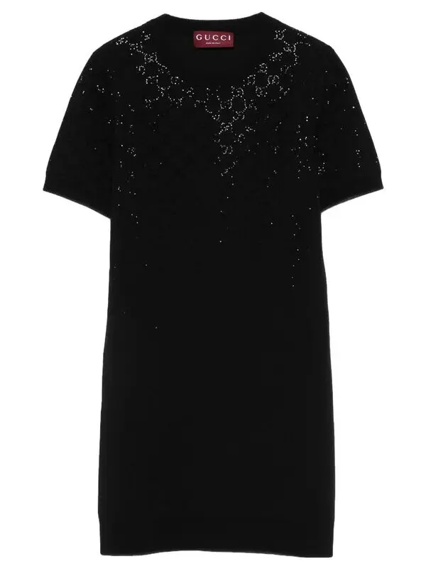Gucci Embellished Short Sleeve Knit Dress - Black