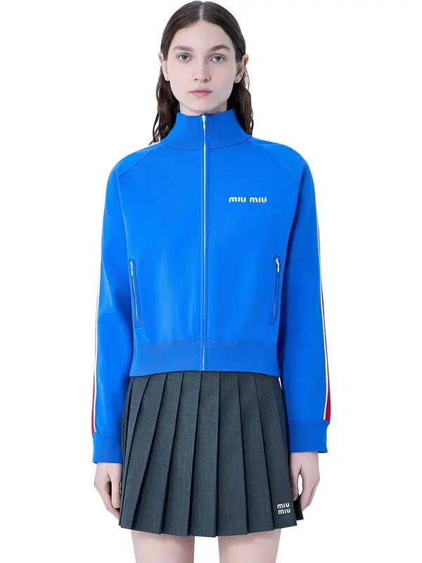 Miu Miu Technical Yarn High-neck Zip Jacket - Blue