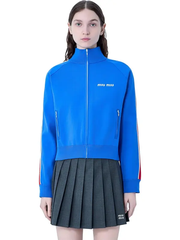 Miu Miu Technical Yarn High-neck Zip Jacket - Blue