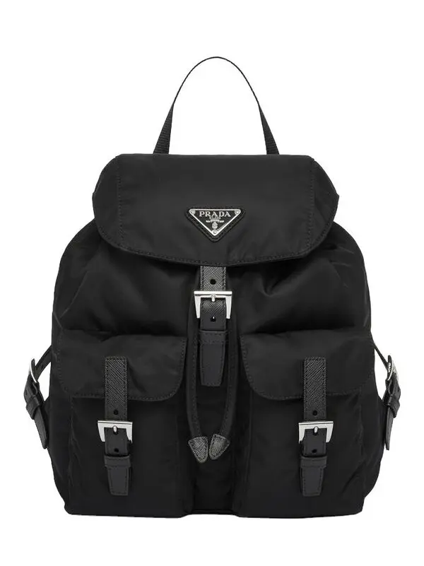 Prada Small Backpack In Re-nylon With Saffiano Details - Black