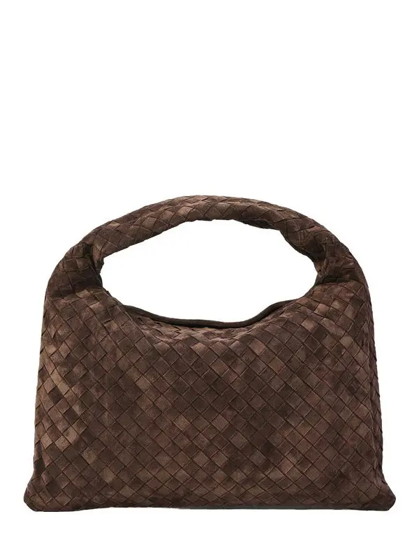 Bottega Veneta Suede Woven Top Handle Bag - Brown