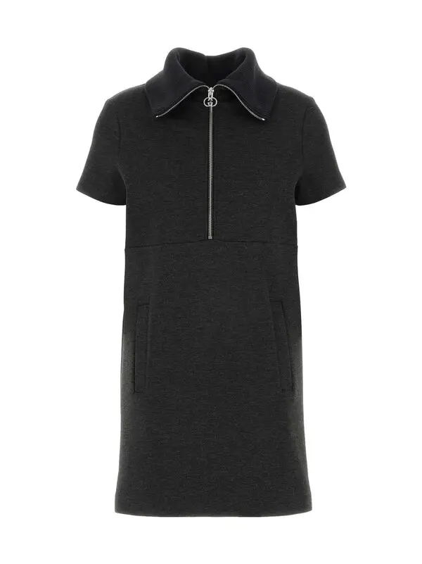 Gucci Stretch Jersey Dress With Zipper Detail - Gray