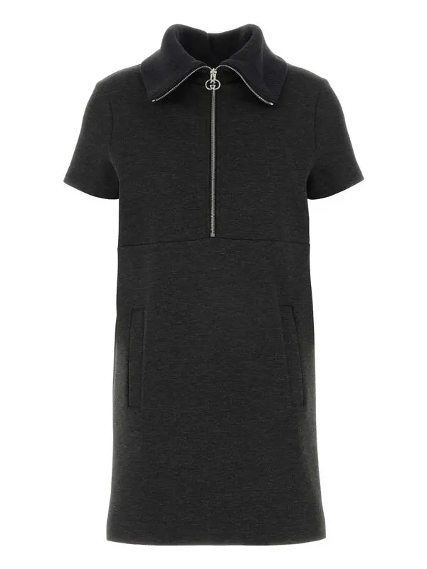 Gucci Stretch Jersey Dress With Zipper Detail - Gray