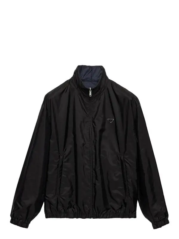 Prada Zip-up Bomber Jacket With Logo Plaque - Black