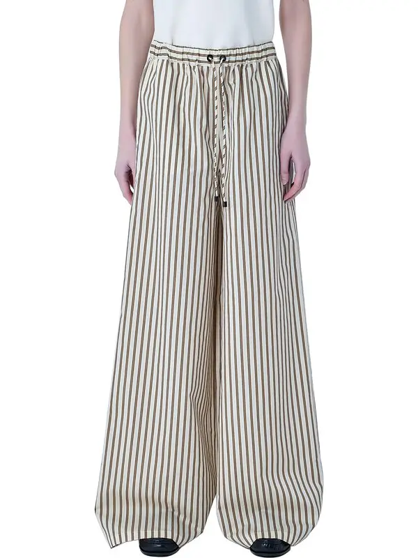 Max Mara Wide-leg Striped Cotton & Silk Trousers - Cream