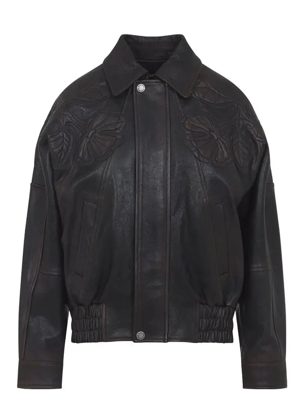 GOLDEN GOOSE Embroidered Leather Jacket - Black