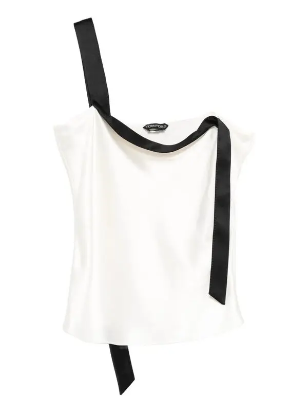 TOM FORD Asymmetric Strap Bow Detail Sleeveless Silk Blouse - White