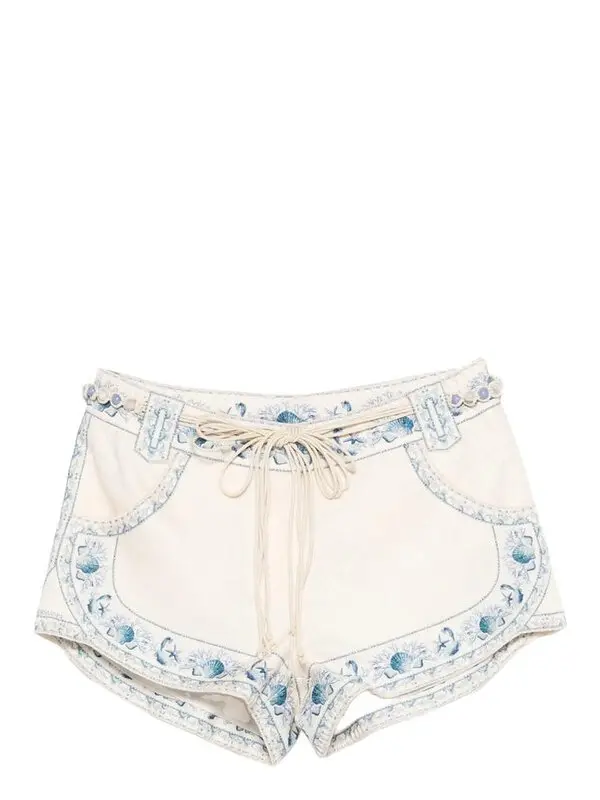 Zimmermann Linen Floral Print Shorts - Cream