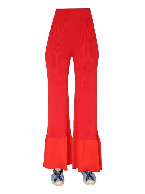 Stella McCartney Ribbed Knit Flared Trousers - Red